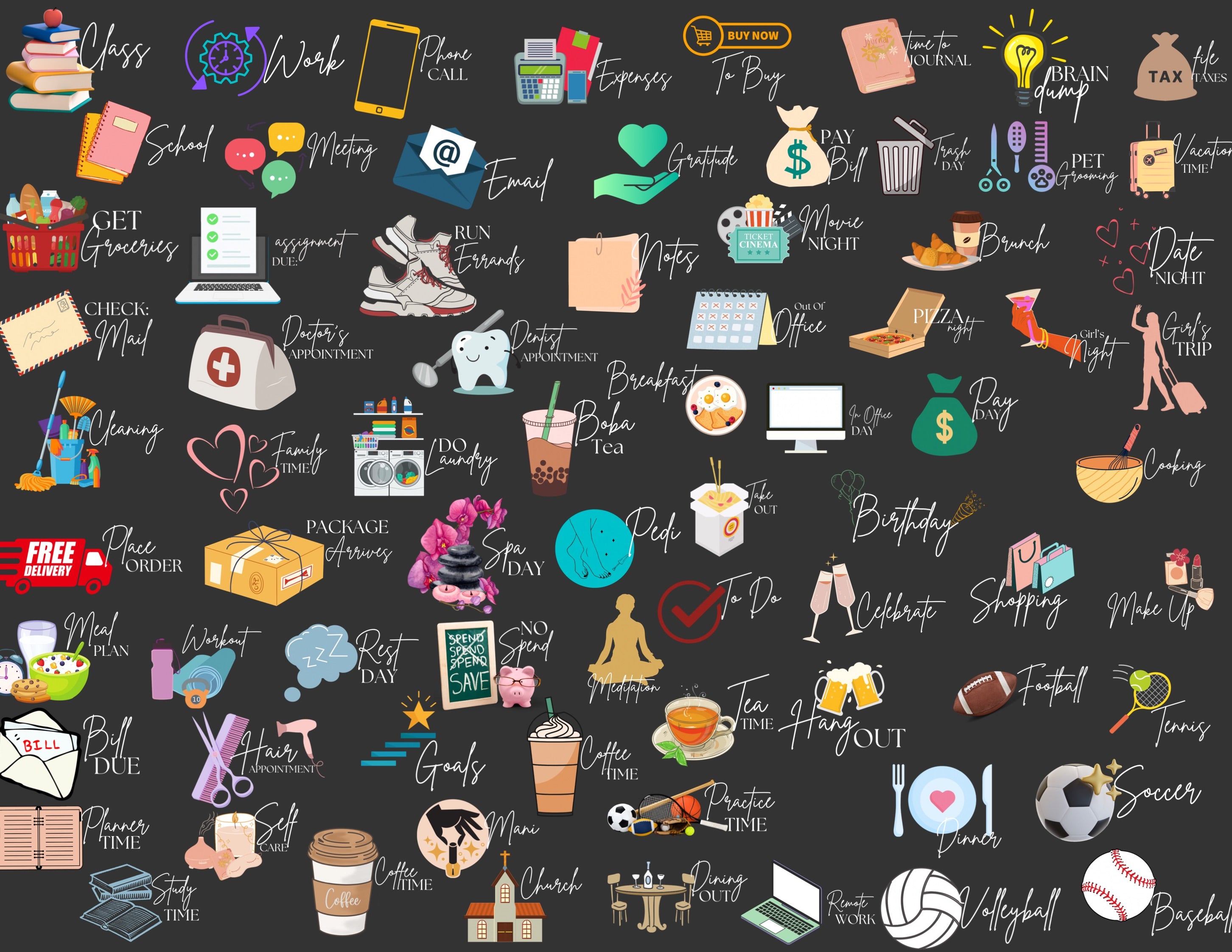 Dark Daily Icons (For dark mode planner) – AshLee Digital Studio