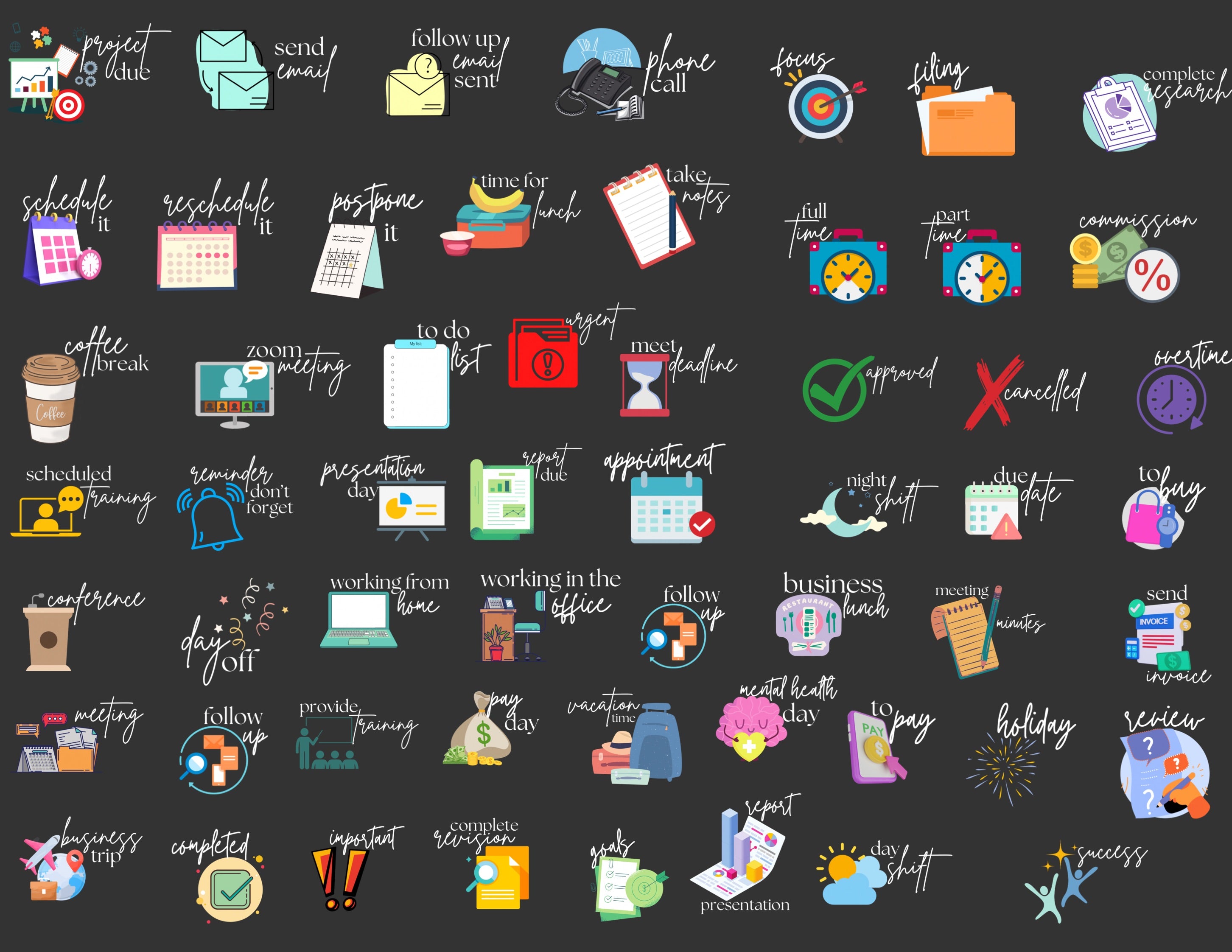Dark Work Icons (For dark mode planner) – AshLee Digital Studio